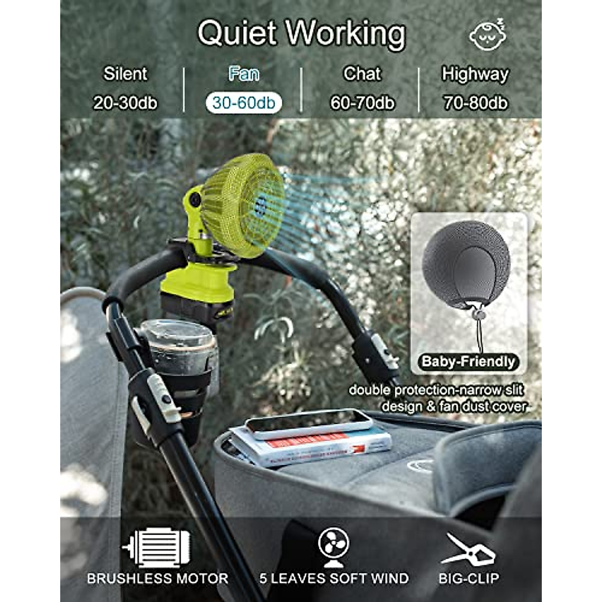 Taingwei Portable Clip on Fan for Ryobi 18v Battery,Battery Powered Stroller Fan with 3 Energy Efficient Speed Settings for Bedroom,Outdoor,Camping and Job Site(Tool Only)