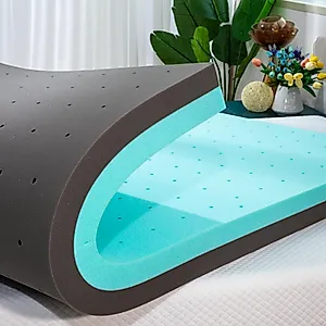 Askme Queen Mattress 4 Inch Ventilated Gel Memory Foam and Firm Foam Support with Bonus Cover, Adjustable Softness Relief Back Pain Breathable and Washable Cover, CertiPUR-US,Queen Size