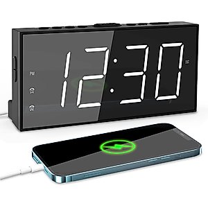 Digital Alarm Clock, 7.5" LED Big Number Clock for Bedroom with 2 Alarms,USB Charging Port,Battery Backup,Dimmer,Adjustable Volume,12/24H,Simple Plug in Digital Clock for Home Bedside Desk Nightstand