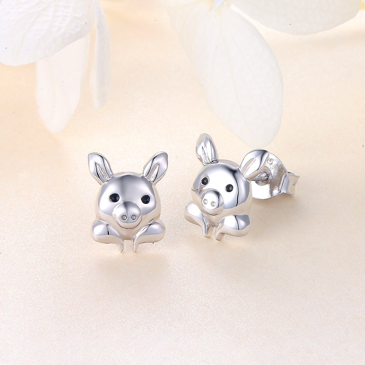 FLYOW 925 Sterling Silver Animal Earring Studs Cute Pig Earrings Women Pig Lover Gifts