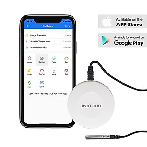 Inkbird Thermometer and Hygrometer Smart Sensor Data Logger with Waterproof External Probe Magnet for Android and iOS, for Food Storage Brewing Reptiles Instrument IBS-TH1(Battery not Included)