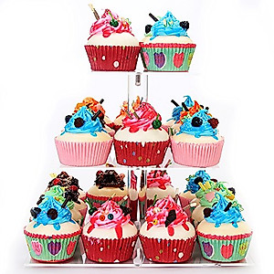 3 Tier Square Clear Acrylic Cupcake Stand, Clear Cupcake Display Stand Tower Tree, Tiered Cupcake Carrier Dessert Stands