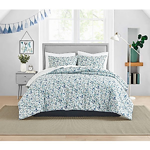 Poppy & Fritz - Queen Duvet Cover Set, Reversible Cotton Bedding with Maching Shams & Zipper Closure, All Season Home Decor (Olivia Blue, Queen)