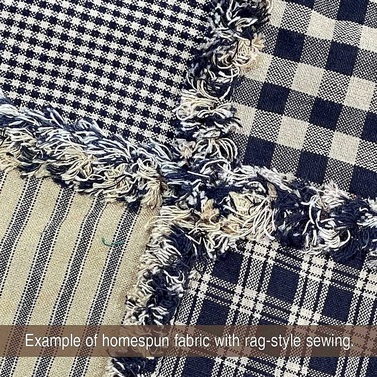 Black & Tea Dye Primitive Ticking Stripe Homespun Cotton Plaid Fabric by JCS - Sold by The Yard