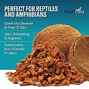 ReptiCasa Organic Coconut Chips Substrate Clean & Ready to Use for Reptiles, Snake, Tortoise, and Amphibian, Natural Fiber Free Husks, Clean Breeding and Bedding Flooring, Odor Absorbing – 10.6 Quarts