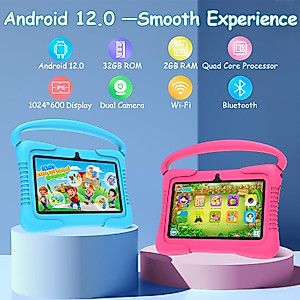 Kids Tablet, Tablet for Kids, 7 Inch Screen, 2+32GB Android 11 Learning Tablet, Parental Control, Kids Content Pre-Installed, with Bluetooth WiFi, YouTube Netflix Hulu, Kid-Proof Case (Rose Pink)