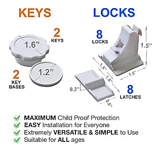 Ximenia Safety Magnetic Cabinet Locks 8 Locks 2 Keys for Drawers, Cabinet Doors - Non-Destructive, No Drilling Baby / Childproof Magnetic Locking System