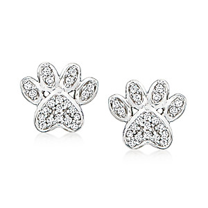 Ross-Simons 0.10 ct. t.w. Diamond Paw Print Stud Earrings in Sterling Silver