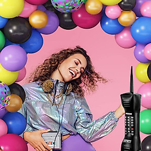 Amandir 80s 90s Theme Party Decorations, 90Pcs Balloon Garland Kit 6PCS Inflatable Disco Ball Radio Boom Box Retro Mobile Phone Guitar Microphone Balloons for Back to 80s 90s Hip Hop Birthday Supplies