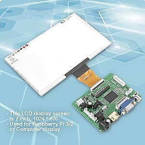 Qioni 7 inch 1024 * 600 LCD TFT Display HDMI VGA Monitor for Raspberry Pi 3/2/ Computer Display and Driver Board, Flat Cable, USB Power Supply Cord, Remote Control