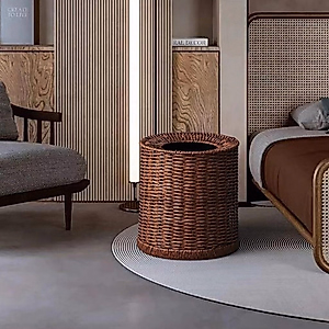 Generic Round Wicker Waste Paper Bin and Basket with Removable Plastic Liner, Drop-in Oval Wicker Waste Basket, Round Organizer Holder for Bathroom, Kitchen, Bedroom, Home, Office (Size : 12L)(8L)