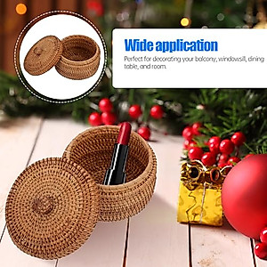 Abaodam Rattan box Small Round Basket Small Wicker Basket with Lid Rattan Storage Basket Box Boho Straw Fruit Snacks Basket for Home Bathroom Shelf Decor