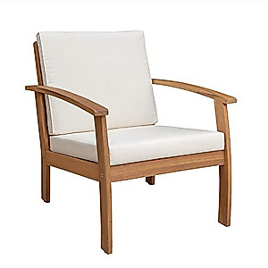 Patio Sense 63342 Lio Wooden Armchair with Cushions Modern & Contemporary Lounge Chair Patio Living Room Study Garden & Outdoors Soft & Comfortable Low Maintenance - Brown & White
