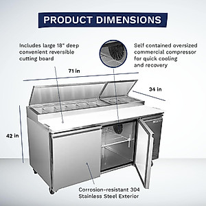 Kratos Refrigeration 69K-763 Commercial 71" W Pizza Prep Table, 9 Pan Capacity