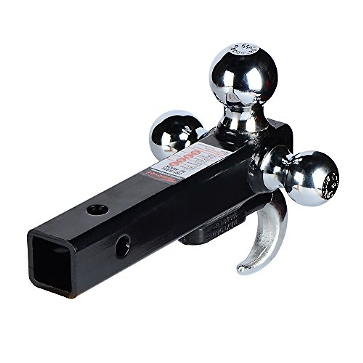 Towever 84180 Trailer Hitch Tri Ball Mount with Hook, 3 Ball Hitch Fit for Towing Hitch 2 inch Receiver (Hollow Shank Tow Hitch, Black&Chrome)