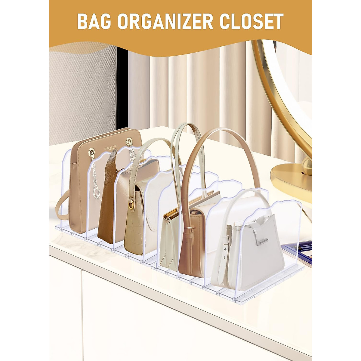 Nagobi Purse Storage Organizer for Closet, Adjustable Bag Organizer Closet, Clear Acrylic Handbag Storage Organizer Perfect for House, Bedroom, Office, Cabinets (8 Layer)
