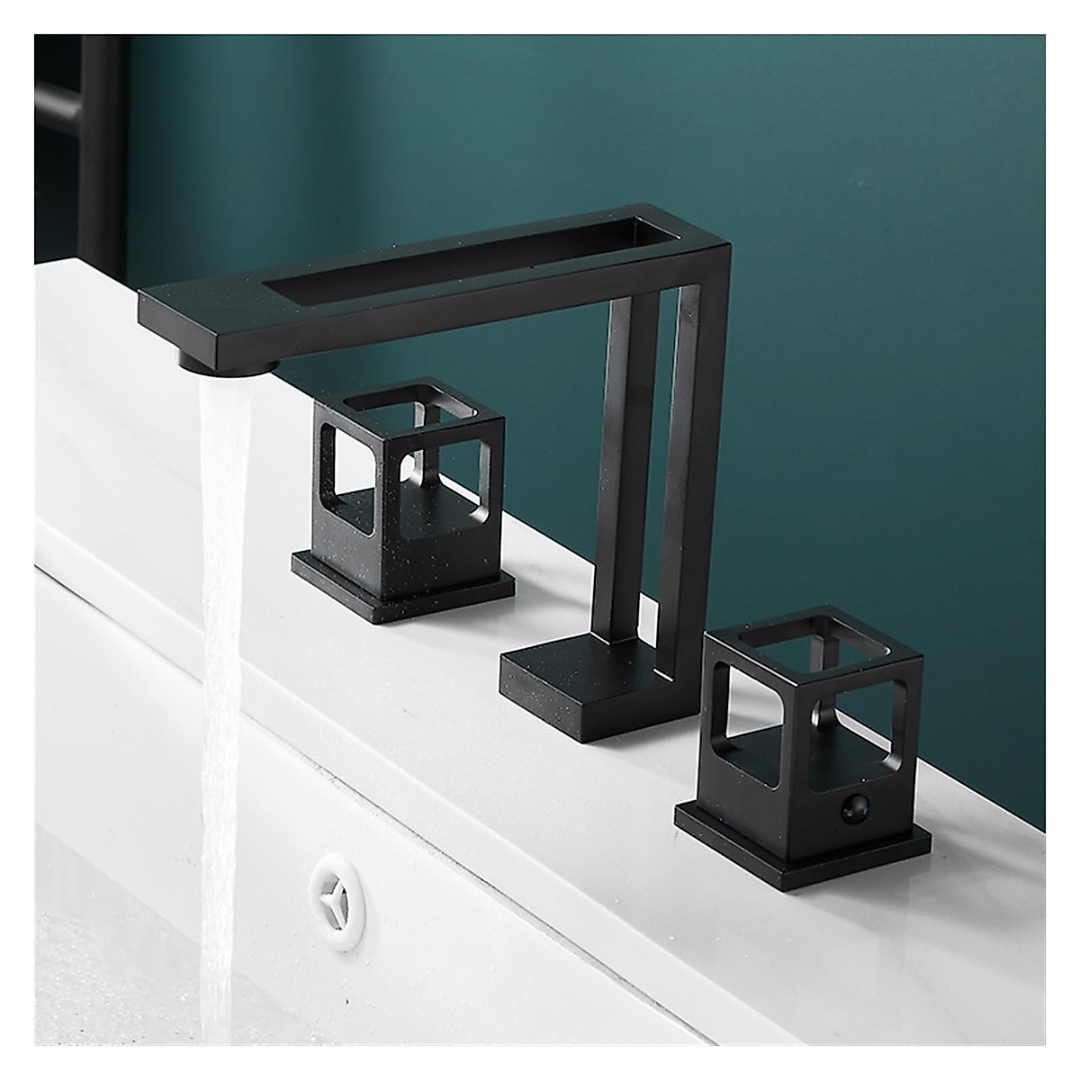 IPDBLBYL Art Design Bathroom Faucet Cold and Hot Deck Mounted Tap All Brass Dual Handles Basin Tap Bathtub Faucet (Color : Black)