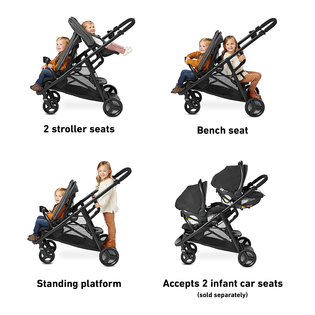 Graco Ready2Grow 2.0 Double Stroller Features Bench Seat and Standing Platform Options, Rafa