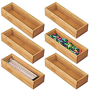 mDesign Wooden Bamboo Office Drawer Organizer Box Tray, Stackable Storage for Drawers, Cabinets, Shelves, Cubby, or Desktop, Hold Pens, Pencils, Supplies, Echo Collection, 6 Pack, Natural Wood Finish