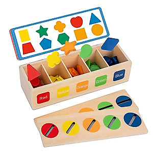 Adena Montessori Toys for 2 3 Year Old Wooden Shape Sorter Color Matching Toys-Learning Sorting Toys Fine Motor Skill Toys,Early Toddlers Educational Toy (10 Shapes)