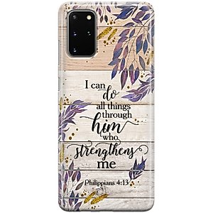 Cavka Phone Case Compatible with Samsung Galaxy A73 A72 5G A71 A54 A52 A42 A34 A32 A14 A11 Wooden Bumper Cell Clear Bible Verse Shockproof Psalm I can do all things through him Philippians 4:13"