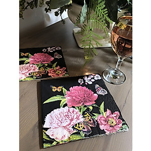 20-ct 13x13 Peony Black Floral Napkins for Decoupage Decorative Napkins for Decoupage Pretty Flower Napkins for Mother's Day Father's Day Beautiful Wedding Cocktail Tea Dinner Lunch Beverage Napkins