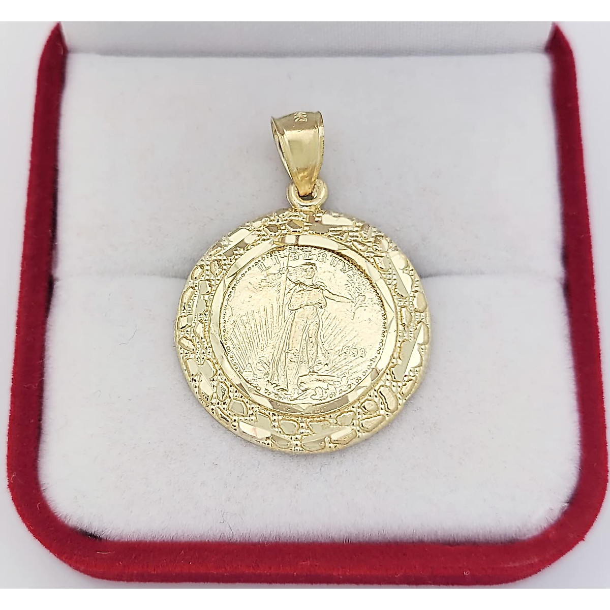 Walking Liberty Coin And Bezel Pendant 10K Yellow Gold