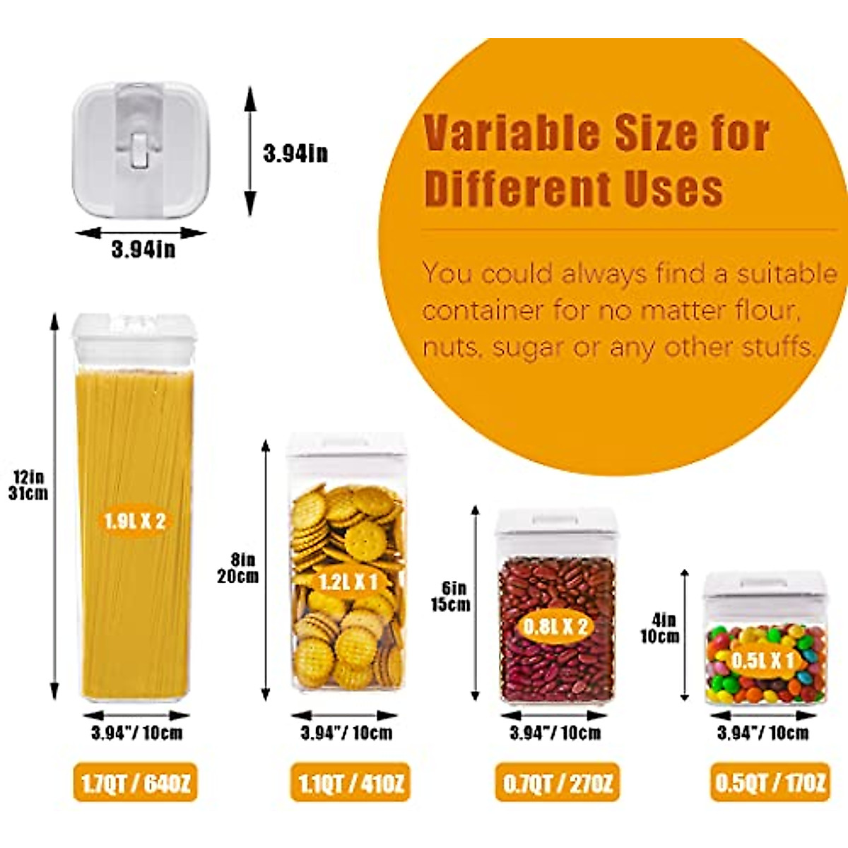 NUMYTON Airtight Food Storage Containers - 6Pcs - Pantry Organization and Storage - Pasta Containers for Pantry for Candy Bars, Chocolate, Twizzler, Toffee Candy, & Cereal