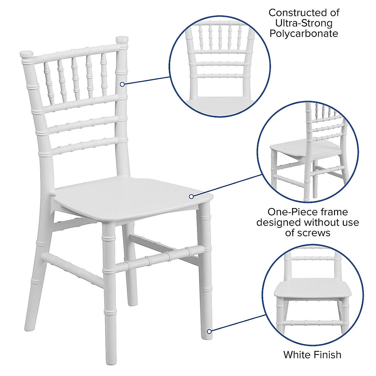 BizChair Child’s White Resin Party and Event Chiavari Chair for Commercial & Residential Use