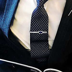 Luxury Navy Blue Cufflinks and Tie Clip for Men, Romantic Cuff-Links Necktie Bar Clips Set, Starry Star Night Stickpin Clasp Cufflink Button, Galaxy Shirt Studs Gift for Groomsmen