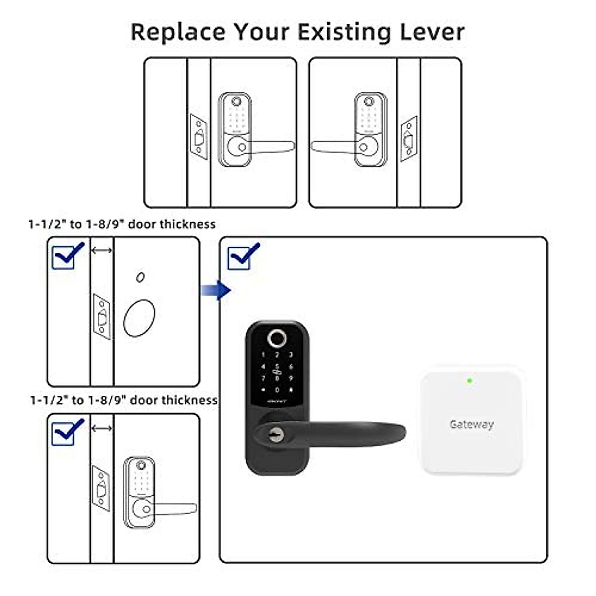 Smart Lock,SMONET Fingerprint Door Lock with Keypad,Keyless Entry Door Lock with Handle,Wireless Electronic Bluetooth Digital Auto Door Lock with Free APP Key Fob Passcode,Smart Locks for Front Door