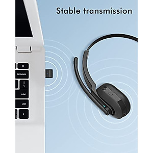 ASIAMENG Bluetooth Headset with Microphone(AI Noise Cancelling) USB Dongle, Trucker Wireless Headset with Mute Key Charging Stand 50H Talk Time Headset for Computer PC Laptop Cell Phones Home Office