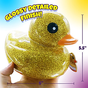 JA-RU Giant Glitter Rubber Ducks (1 Duck Assorted) 7" Large Rubber Duck. Kid Bath Toys. Stress Relief Fidget. Beach & Pool Toy. Baby Shower & Birthday Party Favors. 4346-1s