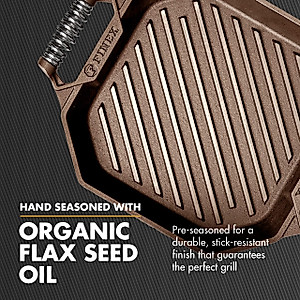 FINEX 12" Cast Iron Grill Pan, Modern Heirloom, Handcrafted in The USA, Pre-Seasoned with Organic Flaxseed Oil