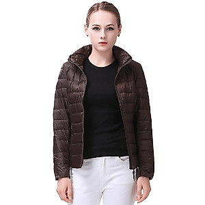 Miya Women's Packable Ultra light Weight Short Down Jacket Coat Stand collar-01Coffee Medium