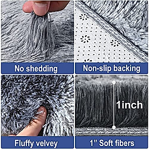 evizen Area Rug 8x10 for Living Room Bedroom, Rug Fluffy Super Soft Shaggy Rugs Washable Durable Living Room Rugs, Plush Rug for Room Decor, Drak Grey