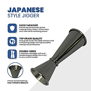 COCKTAIL JIGGER - DOUBLE JIGGER 2 OZ 1 OZ FOR BARTENDING - Food Grade Stainless Steel with Clear Visible Internal Measurements - Ergonomic Design for Effortless Bar Liquor Pouring - Gunmetal Black