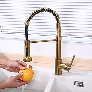 Ntipox Brushed Gold Kitchen Faucet with Pull Down Sprayer,Brushed Brass Kitchen Sink Faucet Single Handle Single Lever ，Spring Rv Kitchen Faucet, 3 Function Laundry Faucet