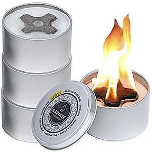 Radiate - 4 Pack Outdoor Portable Campfire - 3 Hours of Warmth and Burn Time - 4” Reusable Fire Pit for Camping, Smores, Cooking, and Picnics - Recycled Soy Wax