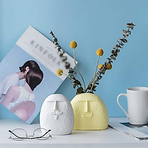 Souleden Statue Face Head Vase Creative Art Ceramic Flower Vase Small Irregular Plant Pots Desktop Expression Planter for Home Abstract Decor Living Room Office Wedding Indoor Outdoor Garden (White C)