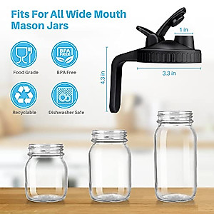 Wide Mouth Mason Jar Lids with Handle, Plastic Mason Jar Pour Spout Lid, Reusable Flip Cap Lid, Canning Lids with Leak-proof Airtight Seal Black (Jar Not Included)