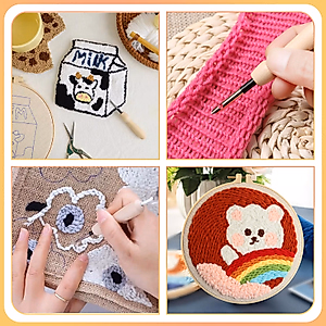 35 Pcs Punch Needle Kit, Punch Needle Tool Adjustable Punch Needle Embroidery Kits Include Wooden Handle Embroidery Pen Set, Big Eye Needles, Punch Needle Cloth - Stocking Stuffers for Adults Beginne