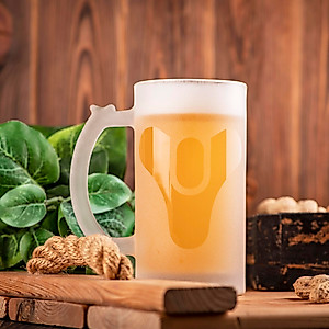 Tricorn Sandblasted Glass Beer Stein, 17 oz, Frozen Glass, Gift For Him, Gamer Gifts, Personalized Beer Mug Glass, Geek Groomsmen Gift, Gift Ideas For Men, Gift For Daddy
