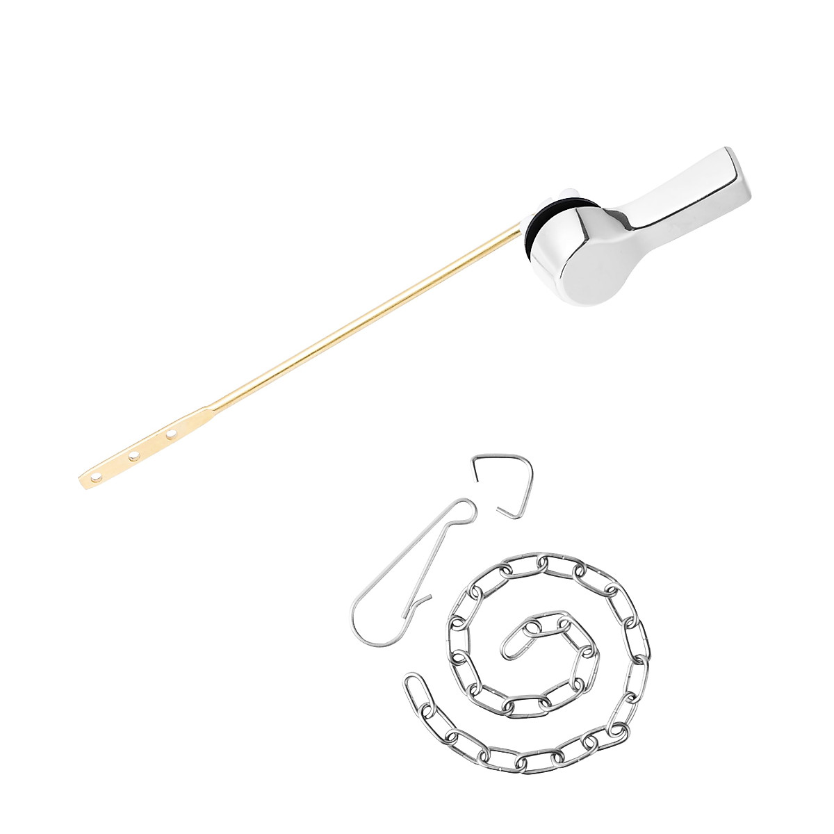 AMAYJUELONG Toilet Flush Handle Replacement Kit, Front Mount Toilet Tank Lever, Brass Toilet Trip Lever with Stainless Steel Chain for Most Front Flusher Handle Lever Toilet, Chrome Finished