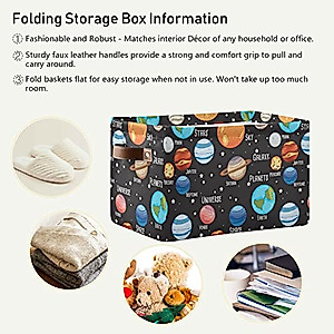Kigai Solar System Storage Basket Collapsible Rectangle Storage Bin Shelves Basket Organizer with Leather Handle for Closet, Office, Nursery, Home Decor