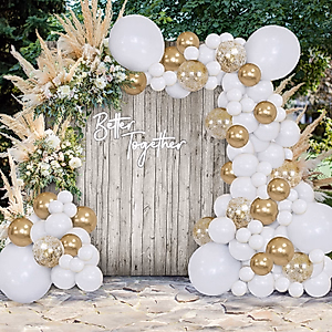 DIY White Gold Balloons Kit - 178 pcs Balloon Arch Garland Kit Include White Metallic Gold Confetti Balloons for First Communion Baptism Wedding Bridal Baby Shower Birthday Party Decorations Backdrop