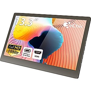 Gechic 1306E-R 13.3 inch (16:9) FHD 1080p TFT LCD Portable Monitor with HDMI & USB Type-C inputs, Dual Display Interfaces, Plug&Play, Ultralight and Slim
