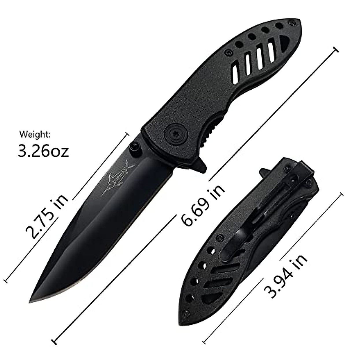 XIPHIAS Practical Folding Pocket Knife with Deep Pocket Clip, Black, XK042, 6.5" Overall(Pocket Knife)