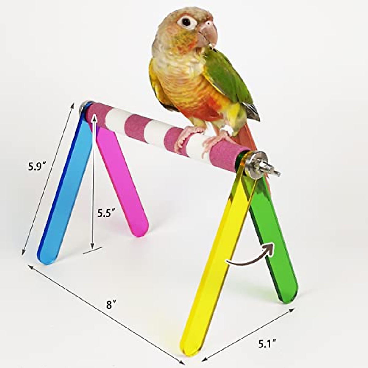 Parrot Play Stand Portable Bird Training Perch Rough-surfaced Corundum and Stainless Steel 8" (Red)