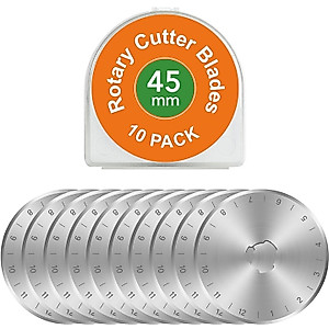 Kingsource SKS-7 Titanium Coated 10 Packs 45mm Pack Rotary Cutter Blades Replacement for Fits Olfa, Fiskar, Martelli, Truecut Cutter Patchwork Tool, Perfect for Cuts Fabric, Sewing, Leather and Paper
